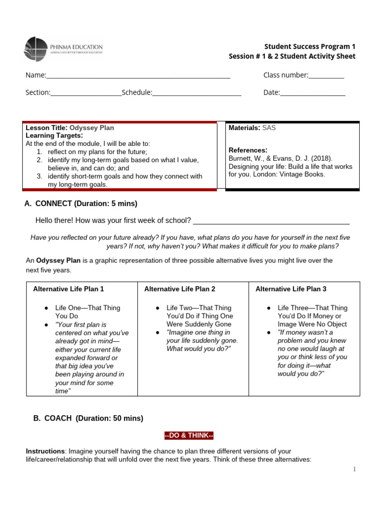 Odyssey Plan Activity for Students | PDF