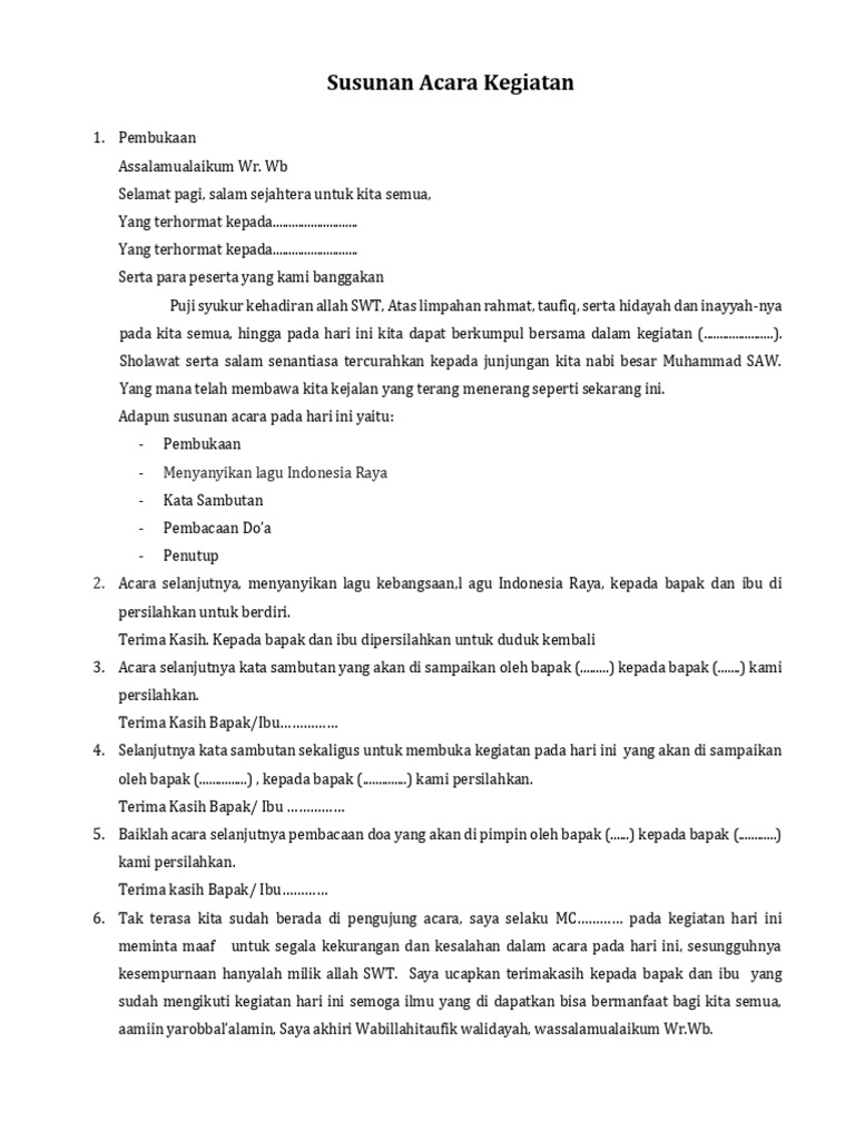 Susunan Acara Kegiatan Resmi | PDF