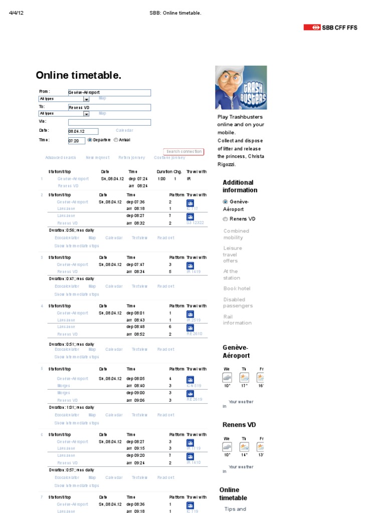 SBB - Online Timetable | PDF | Industries | Rail Transport