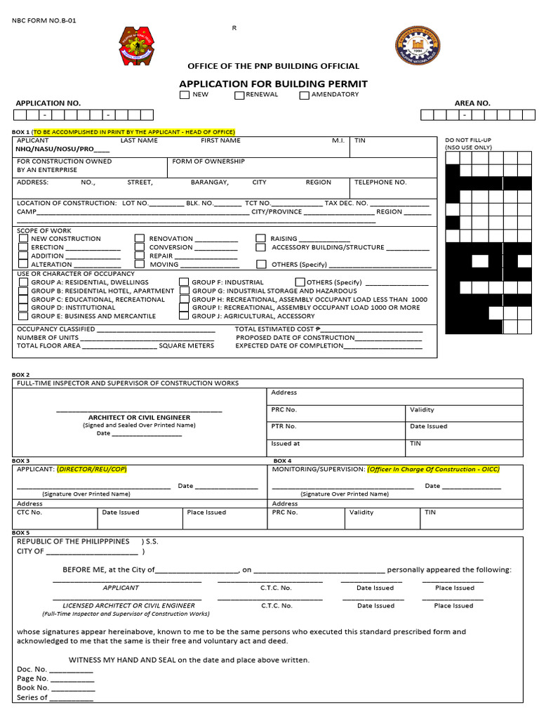 NBC Form B-01: Building Permit Application | PDF | Specification ...