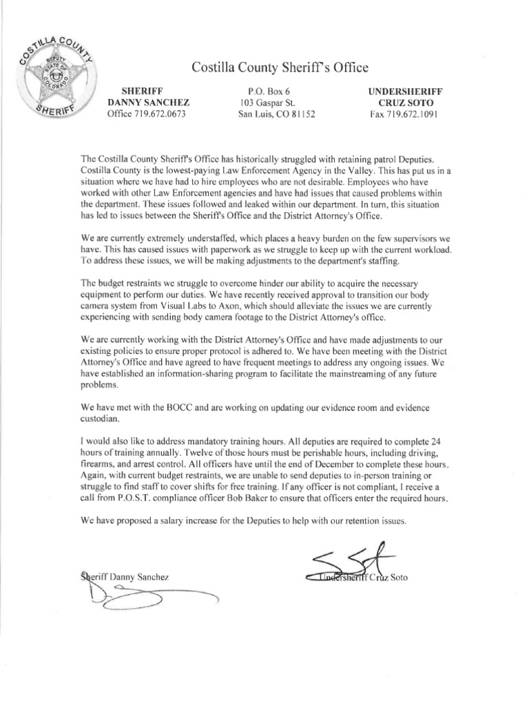 Sheriff Danny Sanchez Statement | PDF