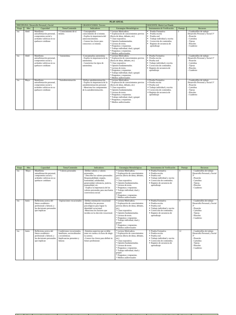 PLAN Anual 2024 Desarrollo Personal 3ro | PDF | Liderazgo | Aprendizaje