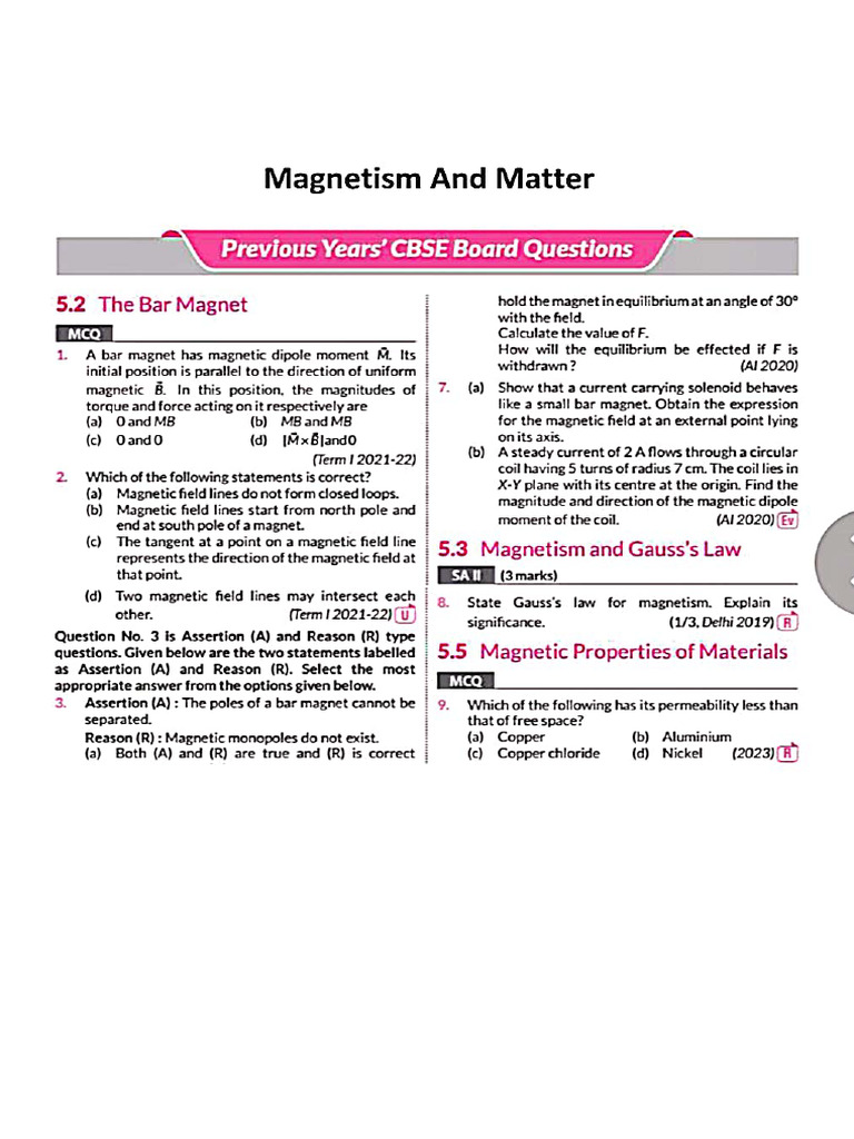 Magnetism and Matter Questions | PDF