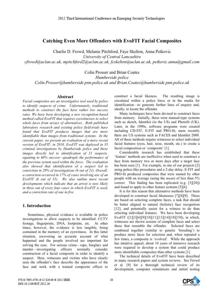 EvoFIT: Advancements in Facial Composites | PDF | Witness | Burglary