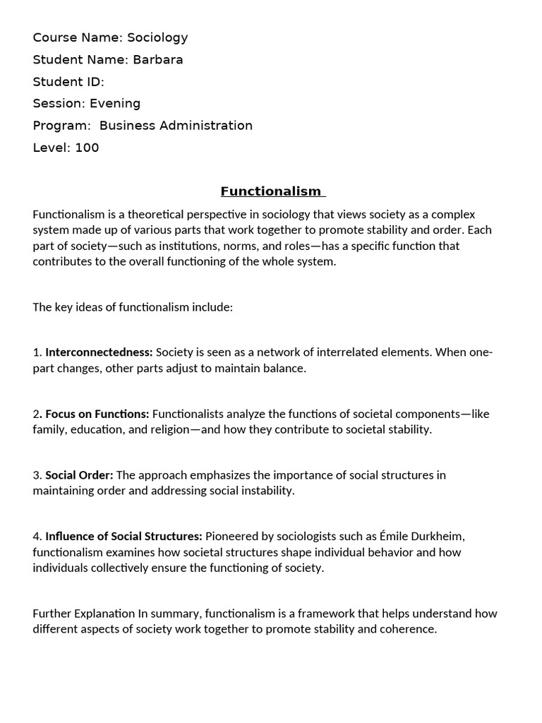 Functionalist Perspective | PDF | Sociology | Society