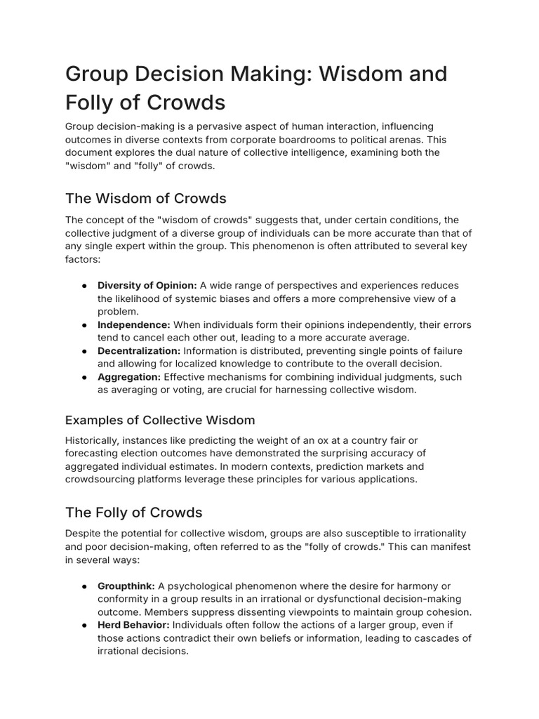Group Decision Making: Wisdom vs. Folly | PDF | Decision Making ...