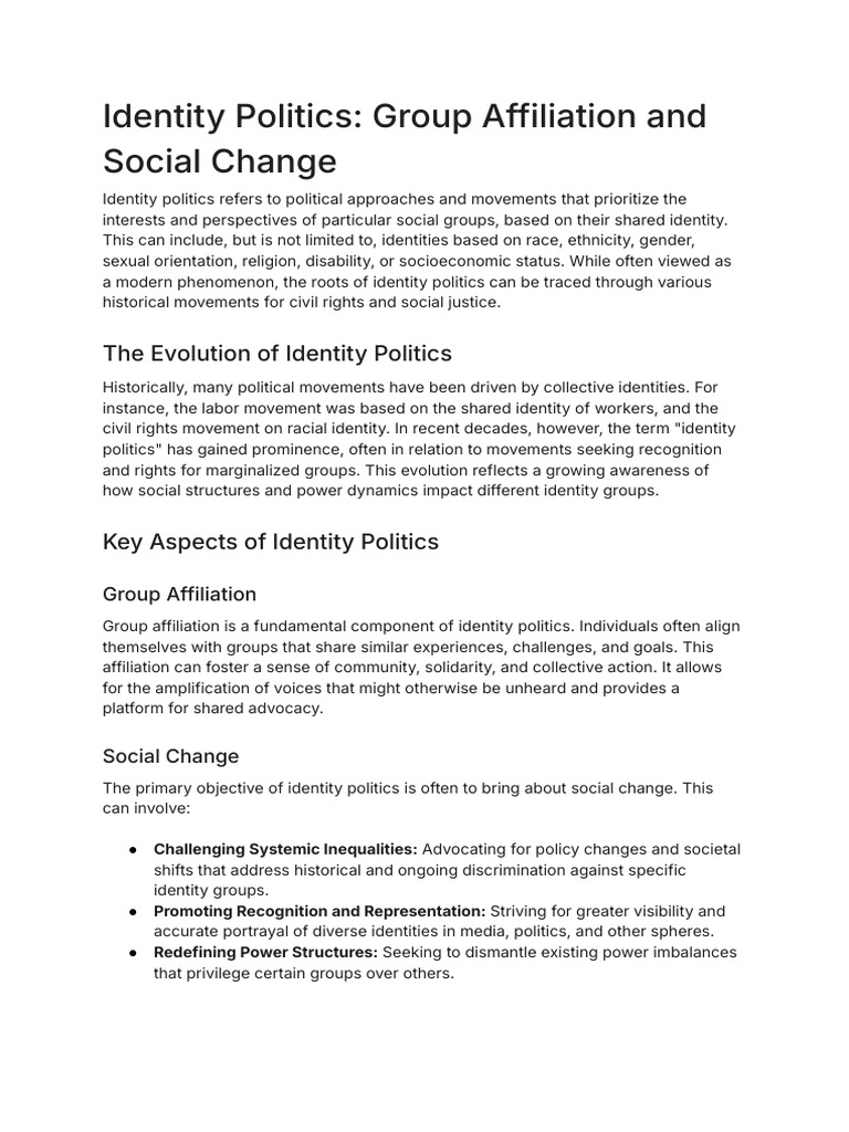 Understanding Identity Politics | PDF | Identity Politics | Identity ...