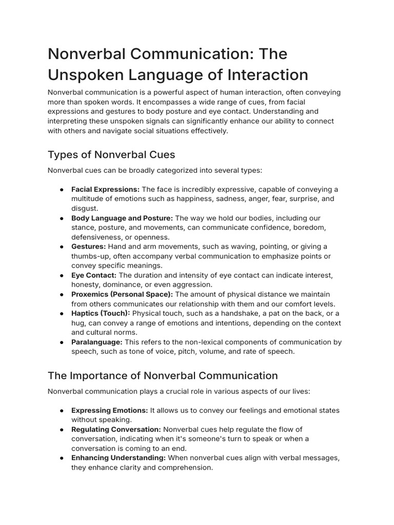 Nonverbal Communication The Unspoken Language of Interaction | PDF ...