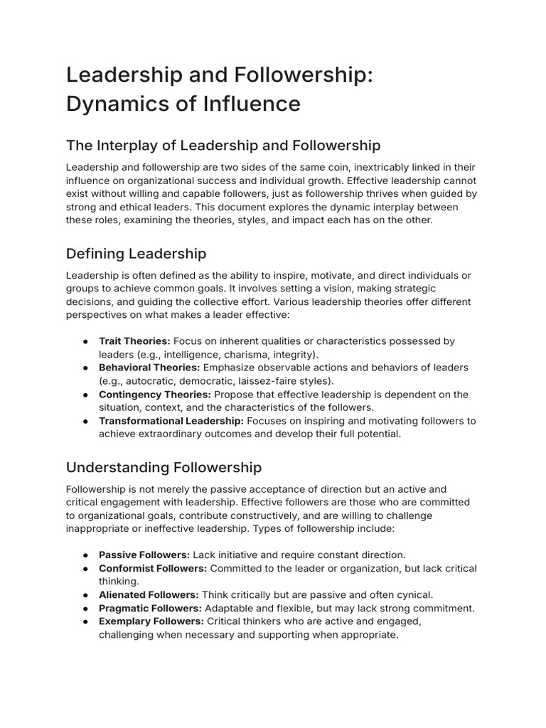 Leadership and Followership Dynamics | PDF | Leadership | Mentorship
