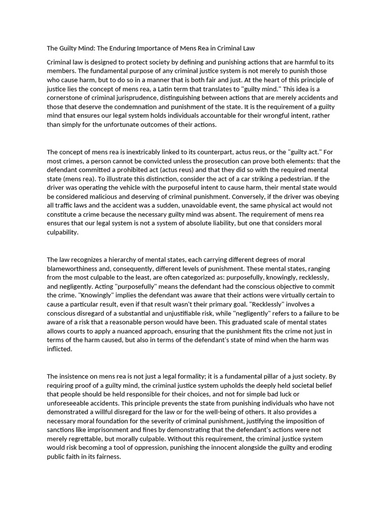 Mens Rea: Understanding Guilty Mind | PDF | Mens Rea | Criminal Law