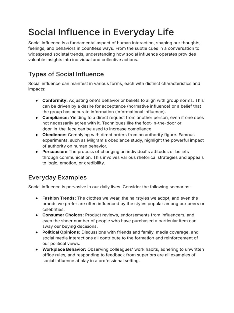 Social Influence in Everyday Life | PDF | Organizational Behavior ...