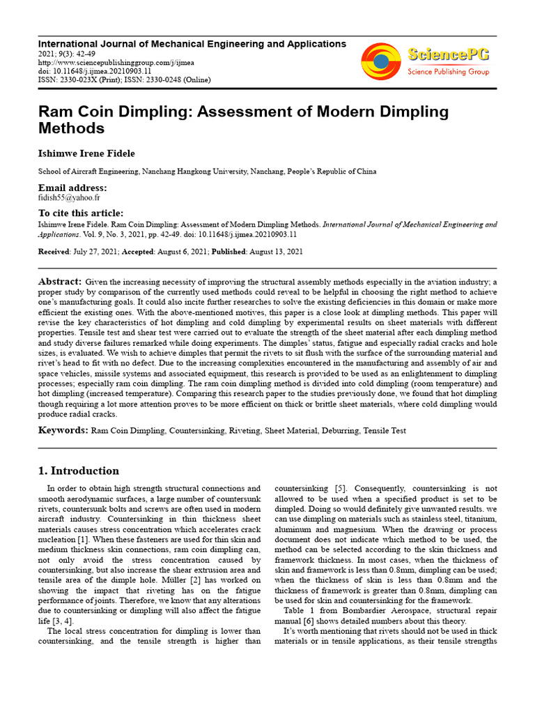 Ram Coin Dimpling Assessment of Modern Dimpling Me | PDF | Rivet | Fracture