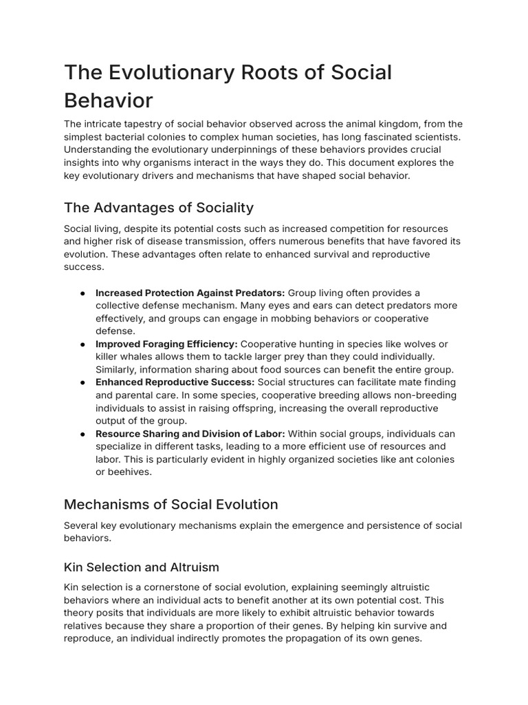 The Evolutionary Roots of Social Behavior | PDF | Natural Selection ...