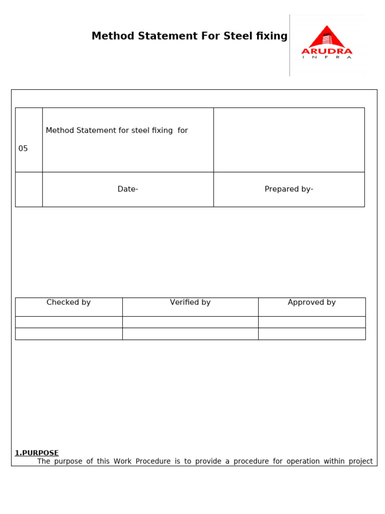 Steel Fixing Method Statement and Safety | PDF | Personal Protective ...