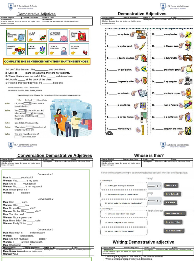 Demonstrative Adjectives Practice Guide | PDF | Morphology | Linguistic ...