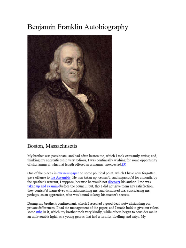 Benjamin Franklin Autobiography | PDF