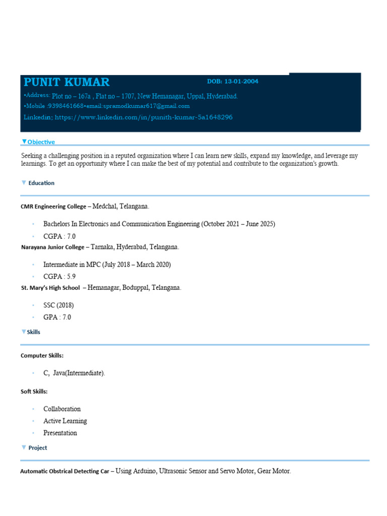 218R1A04O7_Punit resume. | PDF | Computing