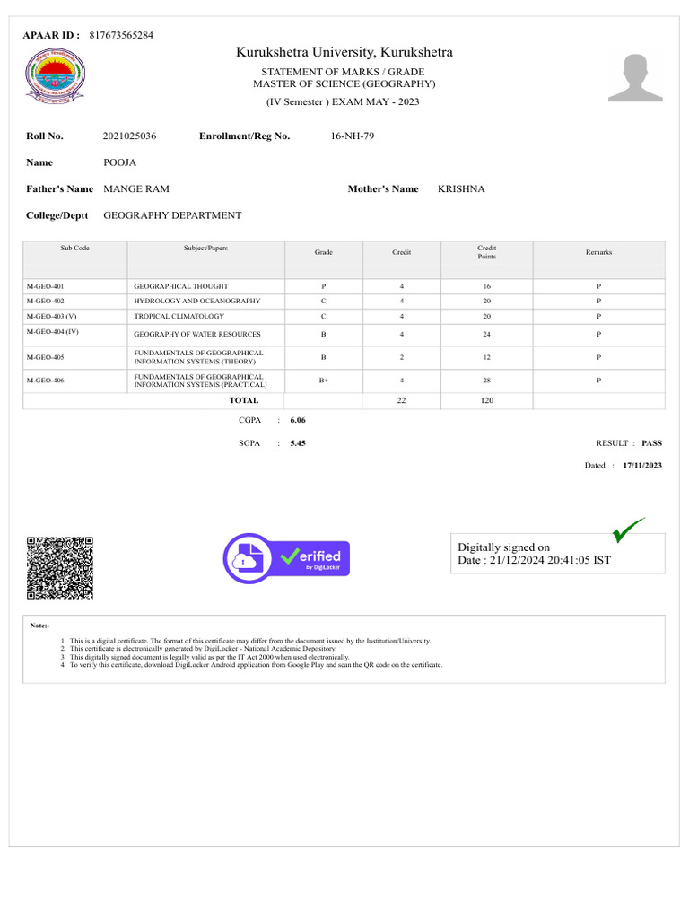 Degree - Diploma Marksheet | PDF