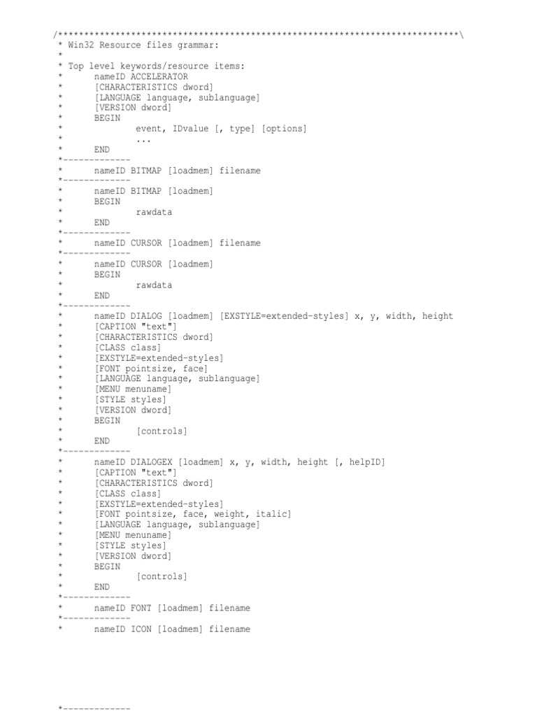 Win32 Resource File Grammar Guide | PDF | Typography | Computing