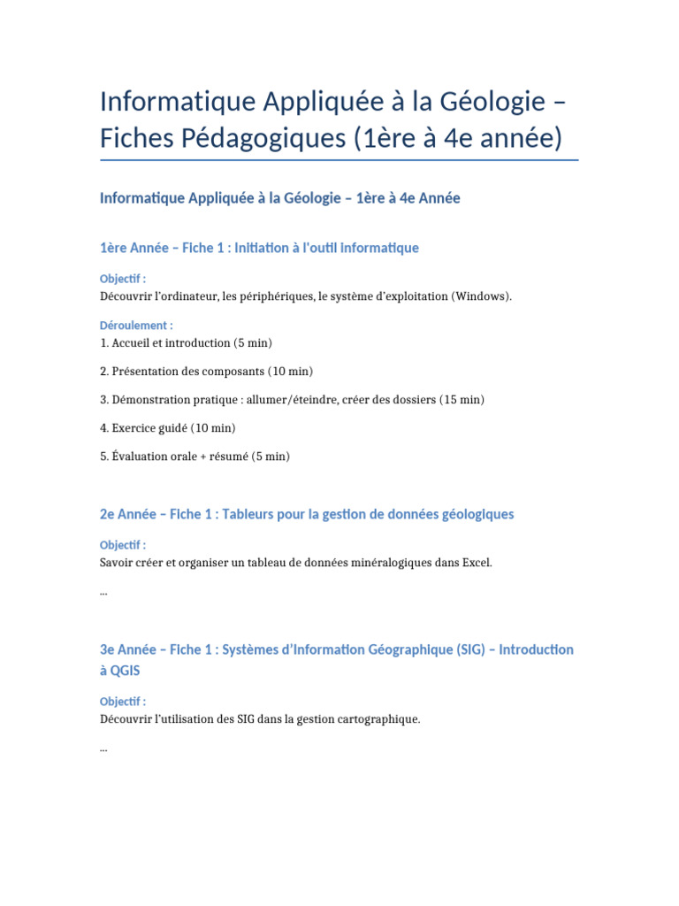 Informatique en Géologie : Cours et Outils | PDF