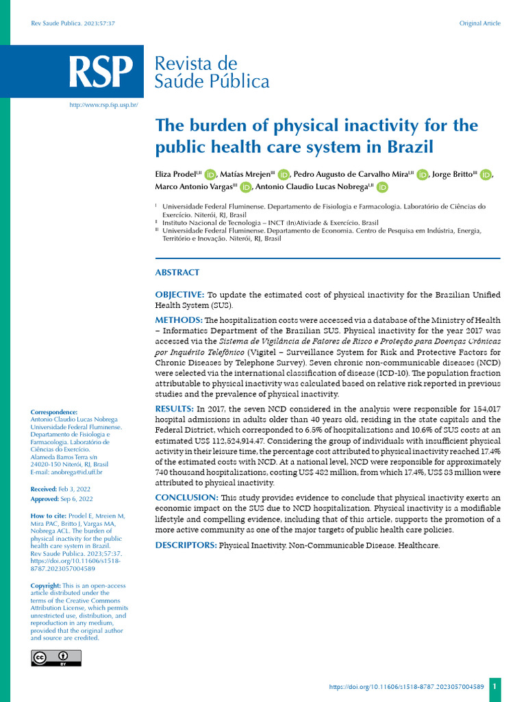 The Burden of Physical Inactivity For The Public Health Care System in ...