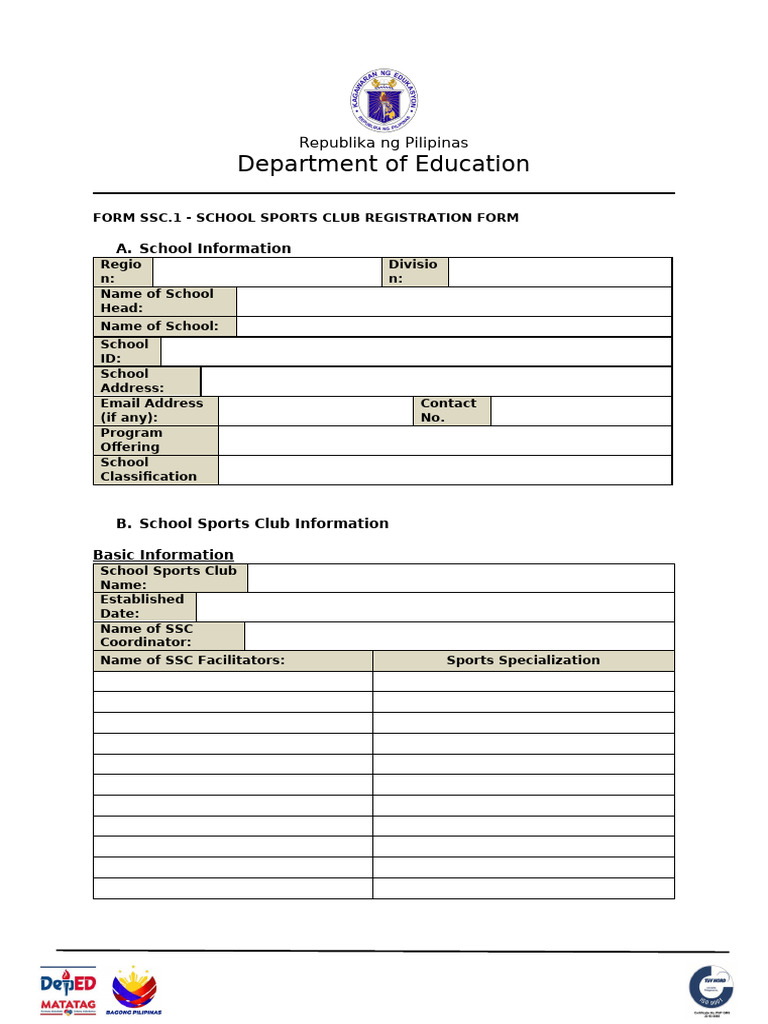School Sports Club Registration Form | PDF