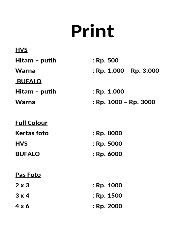 Harga Print | PDF