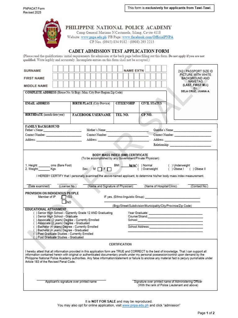 Tawi-Tawi Application Form | PDF | Body Mass Index