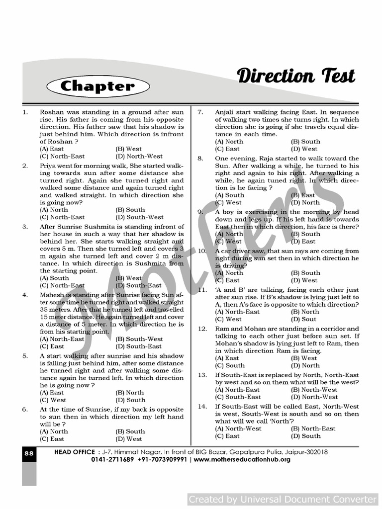 Direction Test English | PDF