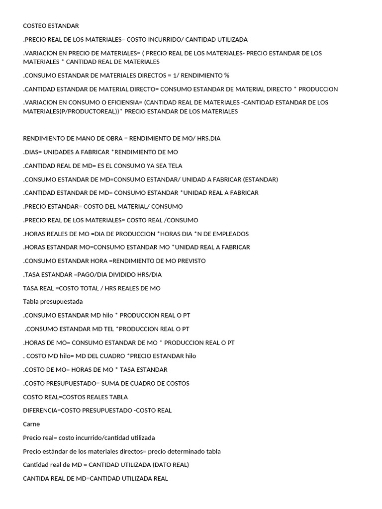 Formulario (1) (1) Costeo Estandar | PDF