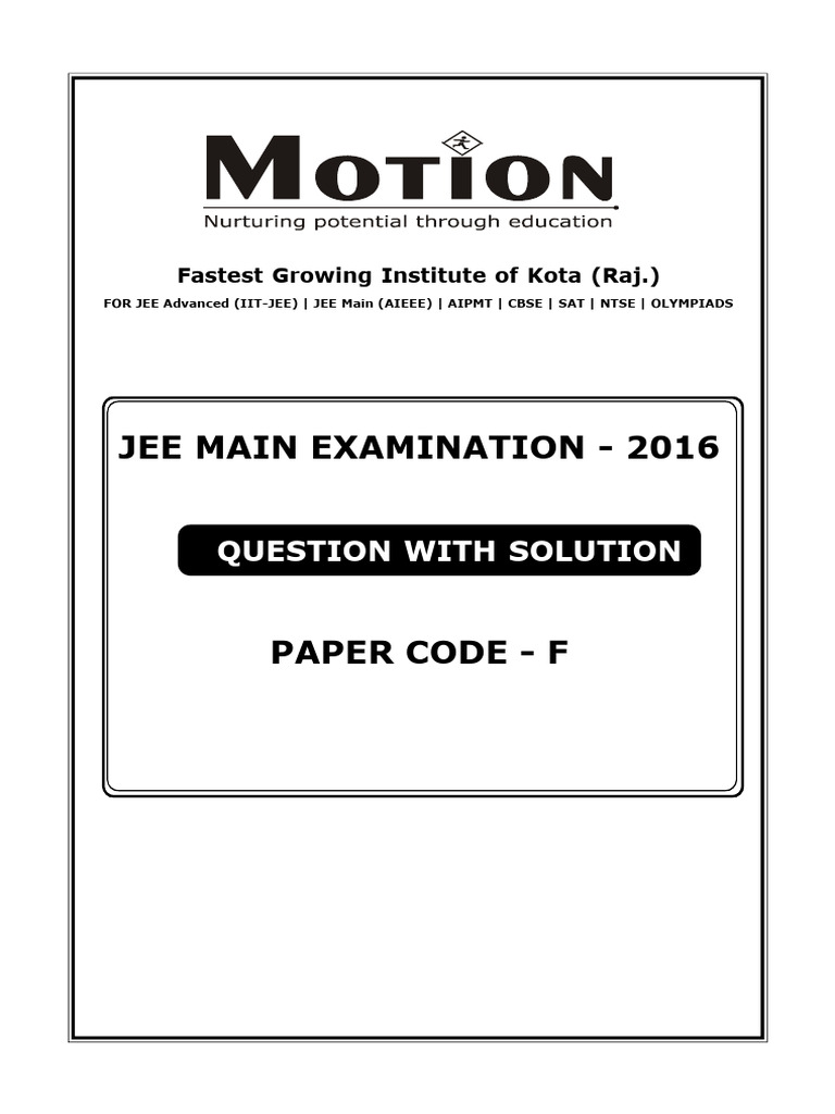 Jee-Main Paper With Solutions 2016 | PDF | Chemistry | Physical Chemistry
