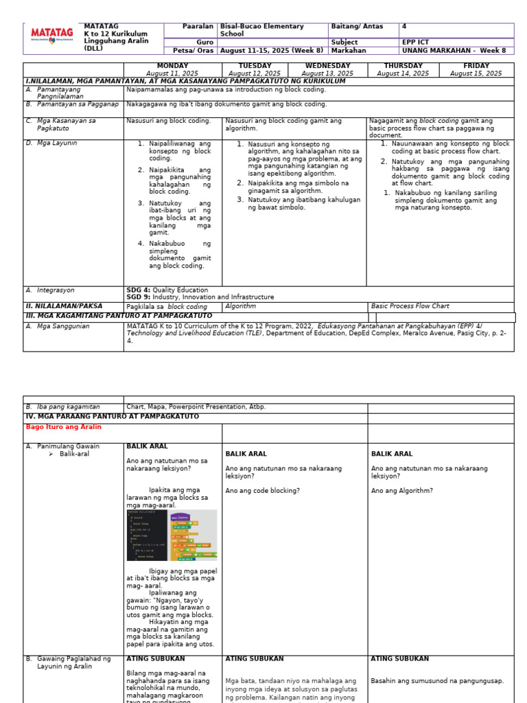 Matatag DLL Week 8 Epp Ict g4 | PDF