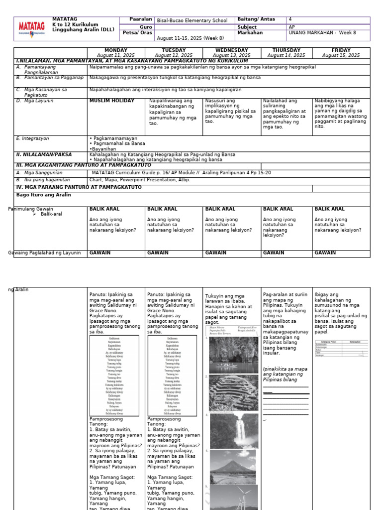 Matatag DLL Week 8 AP g4 | PDF