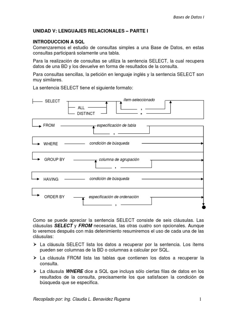 Unidad V Lenguaje SQL Parte I | PDF | SQL | Tabla (base de datos)