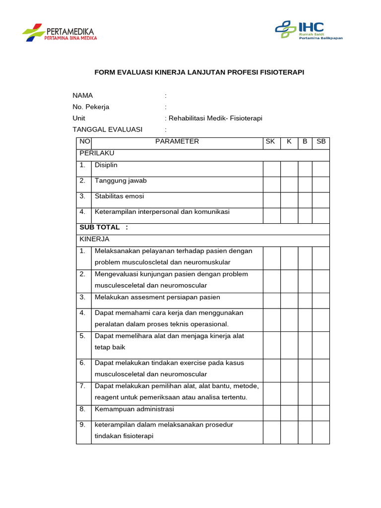 Form Evaluasi Kinerja Lanjutan Profesi Fisioterapi | PDF