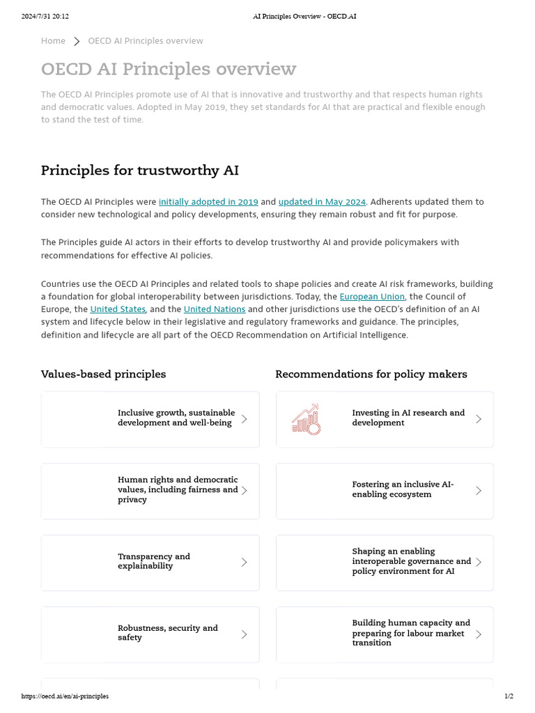 AI Principles Overview - OECD.ai | PDF | Artificial Intelligence | Intelligence (AI) & Semantics