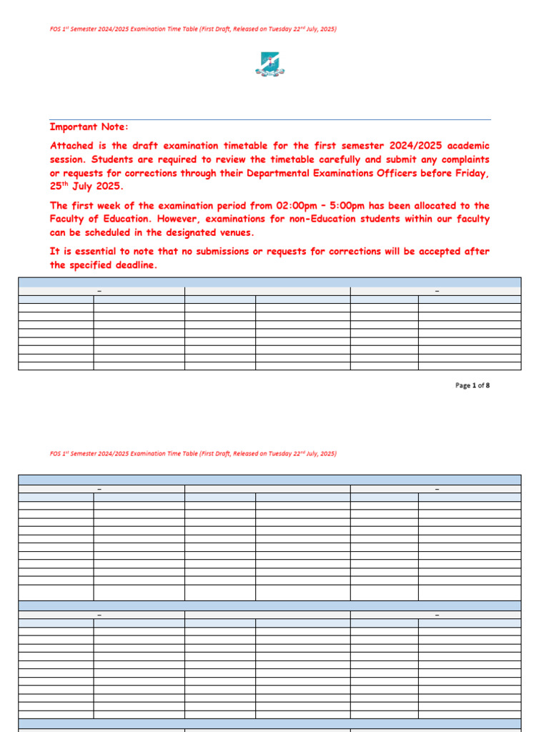 FOS Exams Time Table First Draft | PDF | Academic Term | Higher Education