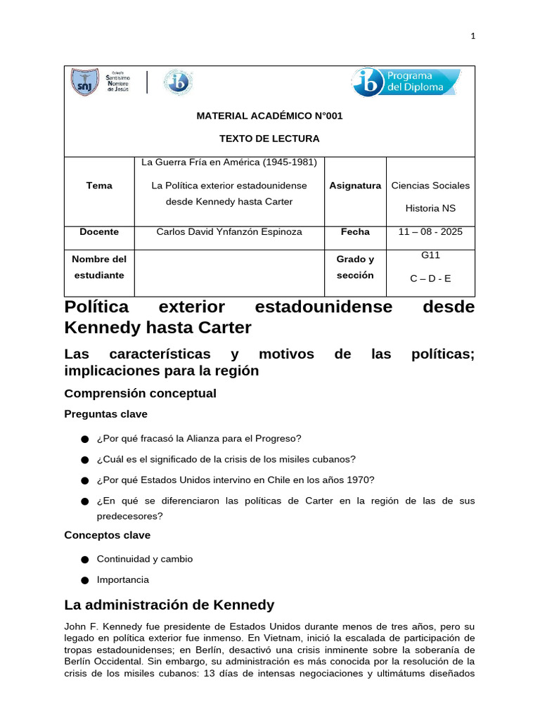 Material Política Exterior estadounidense de Truman a Carter_Historia_PD_2025_TEXTO | PDF | Cuba ...