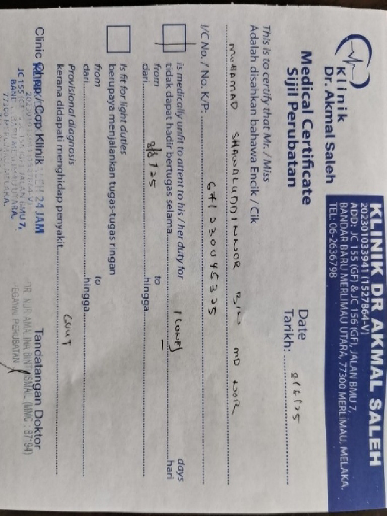 MC Certificate 8 Ogos 2025 | PDF