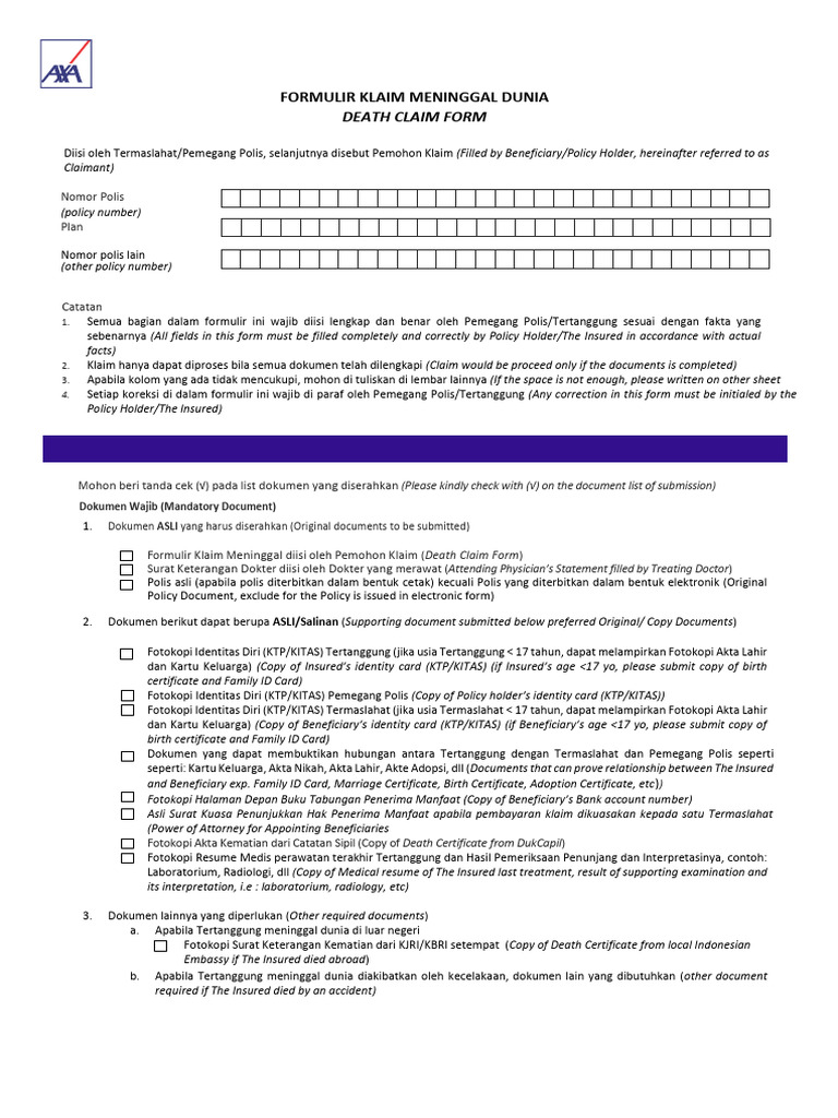 Formulir Klaim Meninggal Dunia 05062024 | PDF