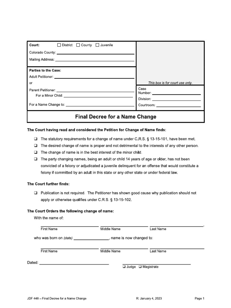Name Change Final Decree JDF 448 | PDF