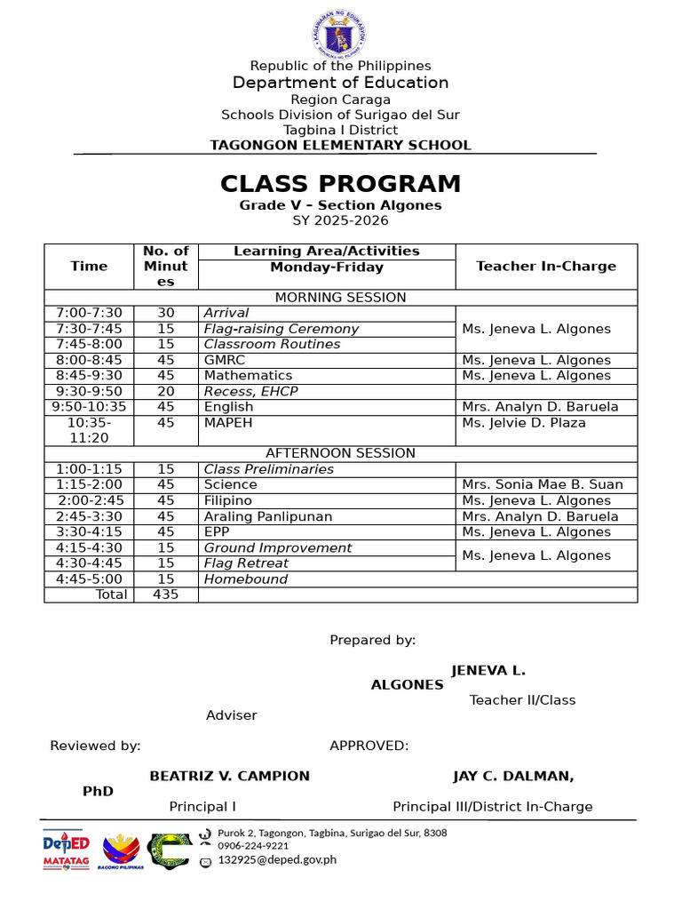 Grade 5 6 Class Program | PDF | Philippines | Social Institutions