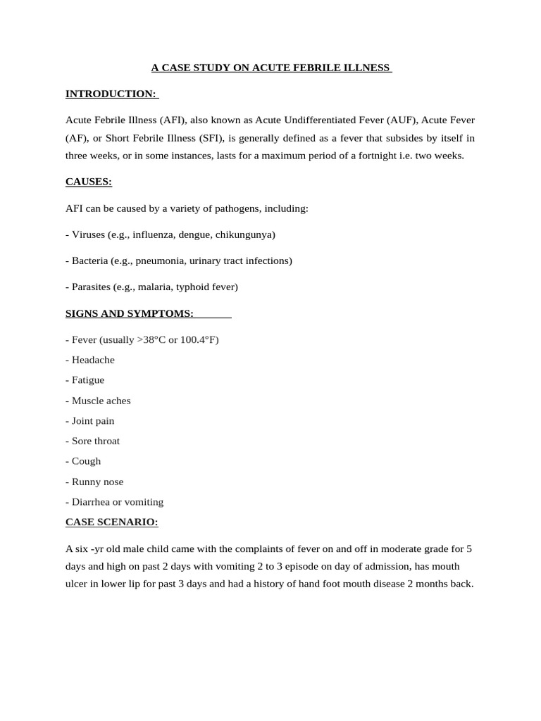 Case Study: Acute Febrile Illness in Child | PDF | Fever | Diet (Nutrition)