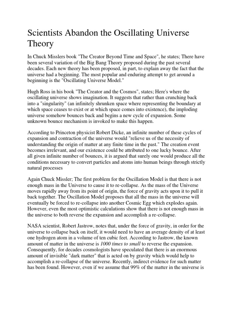 Issues with the Oscillating Universe Theory | PDF | Second Law Of ...
