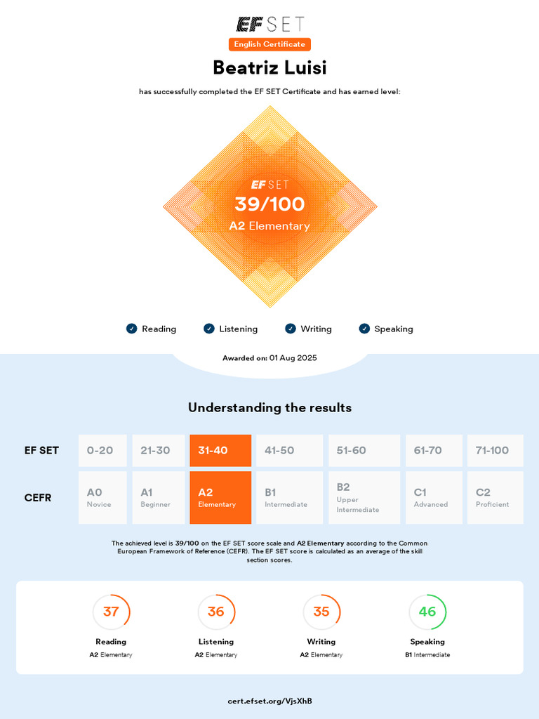 EF SET Certificate Bia Luisi | PDF
