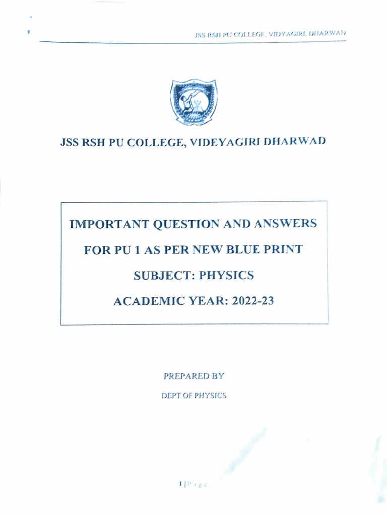 1st PUC Physics Important Questions PDF | PDF | Rotation Around A Fixed ...
