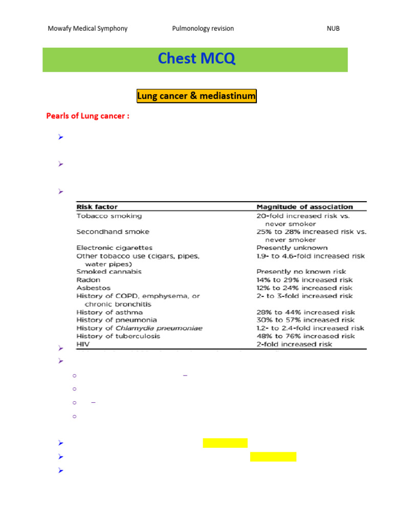 NUB Chest MCQ Lung Cancer, Mediastinum, ILD | PDF | Lung Cancer ...