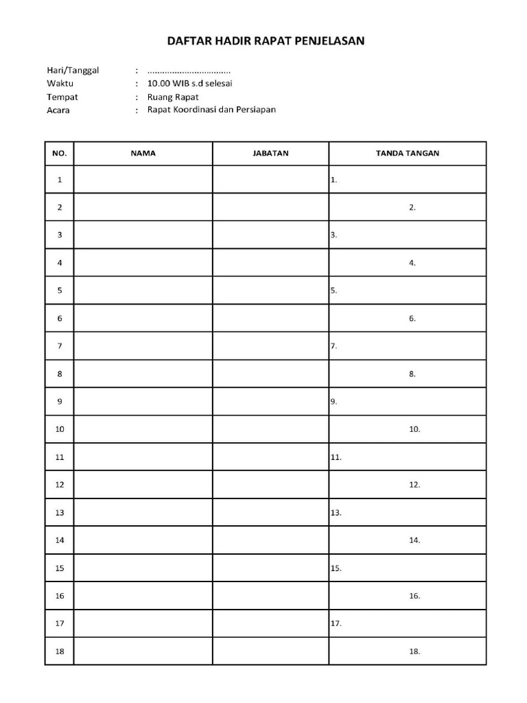 Daftar Hadir Rapat | PDF