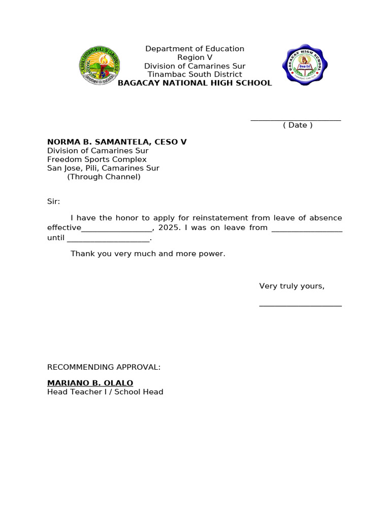 Reinstate Form TEACHERS | PDF