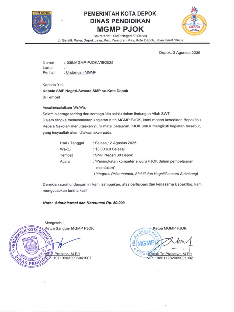 Surat Undangan MGMP 12.8.'25 | PDF